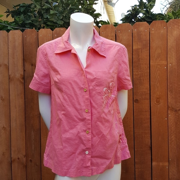 Life Is Good | Tops | Life Is Good Pink Button Up Camp Style Shirt Sz M ...